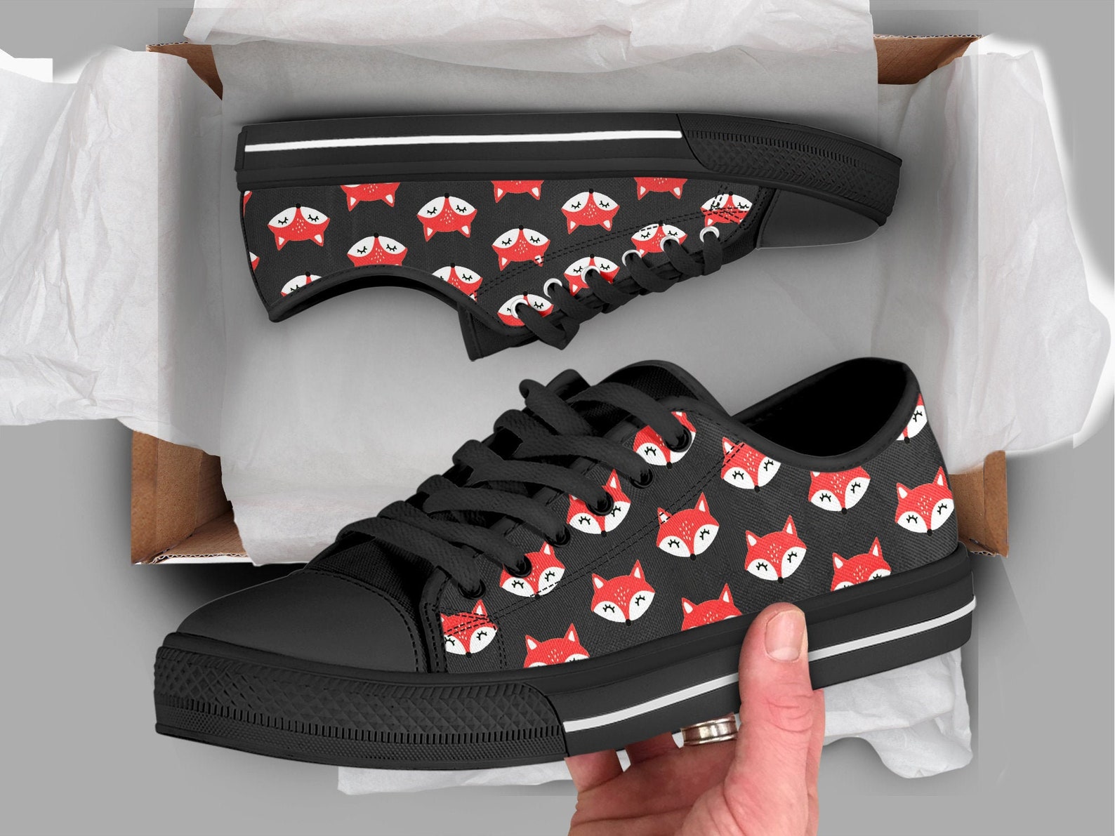 Fox Pattern Shoes Fox Sneakers Cute Shoes Casual Shoes - Etsy