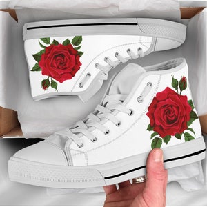 Red Rose Shoes, Rose Print Sneakers, Rose Shoes, Custom High Tops ...
