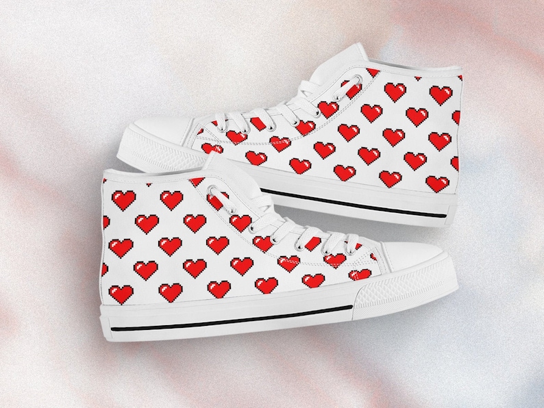 8 Bit Heart Shoes 8 Bit Heart Sneakers Retro Gamer Gift High - Etsy