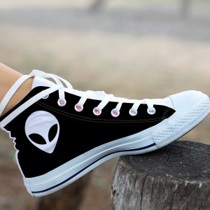 Custom Alien Shoes | Alien Sneakers | Black White Alien Shoes, Custom ...