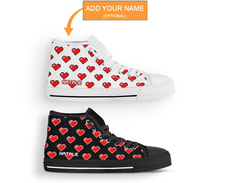 8 Bit Heart Shoes 8 Bit Heart Sneakers Retro Gamer Gift High - Etsy