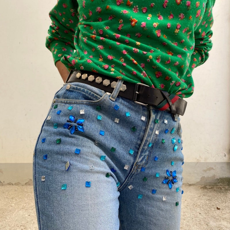 Jeans With Gems - Etsy