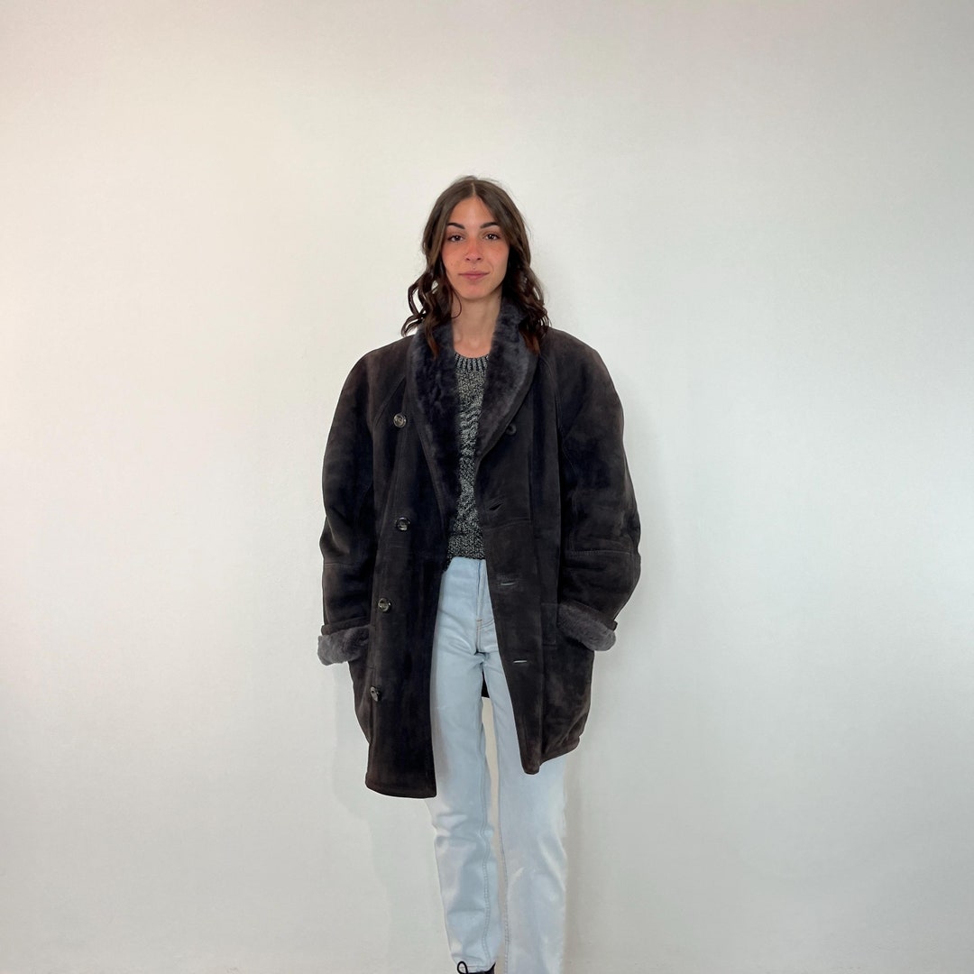 Original Gray Vintage Shearling 80s / Vintage Women's Sheepskin ...