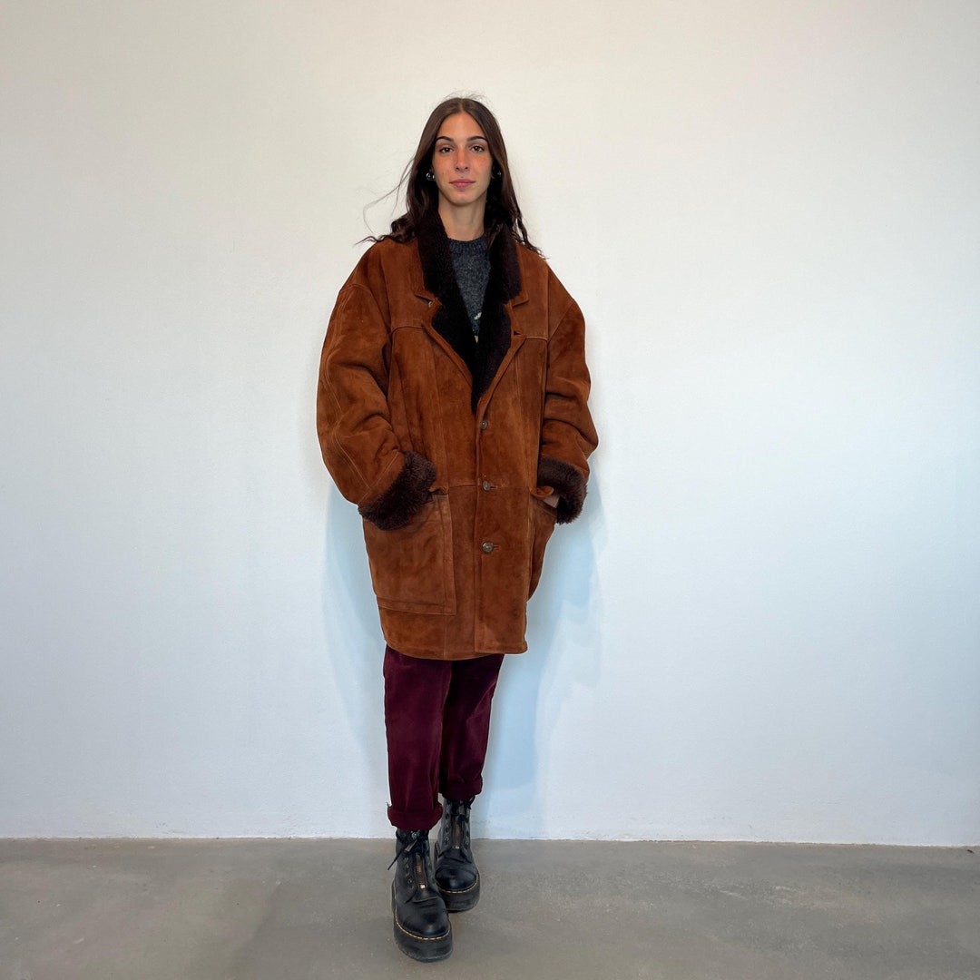 Oversized Vintage 80s Shearling Coat / Brown Vintage Sheepskin / Brown ...