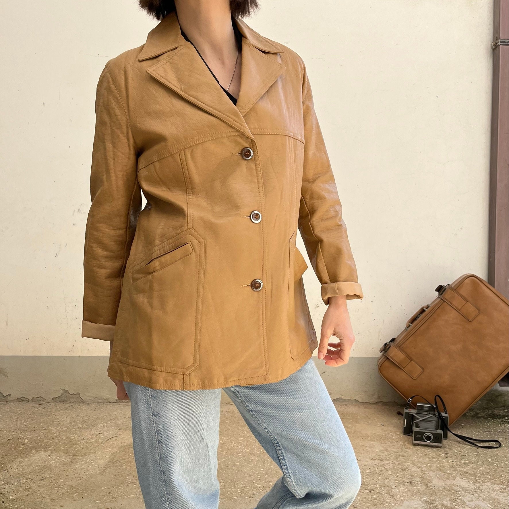 Vintage Nappa Blazer / Vintage Women's Caramel Nappa Jacket / Vintage Women's Leather Jacket ...