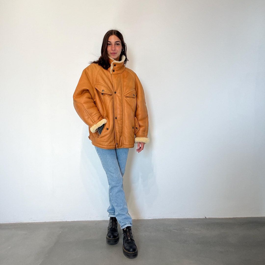 80s Vintage Shearling Bomber / Brown Vintage Women's Sheepskin ...