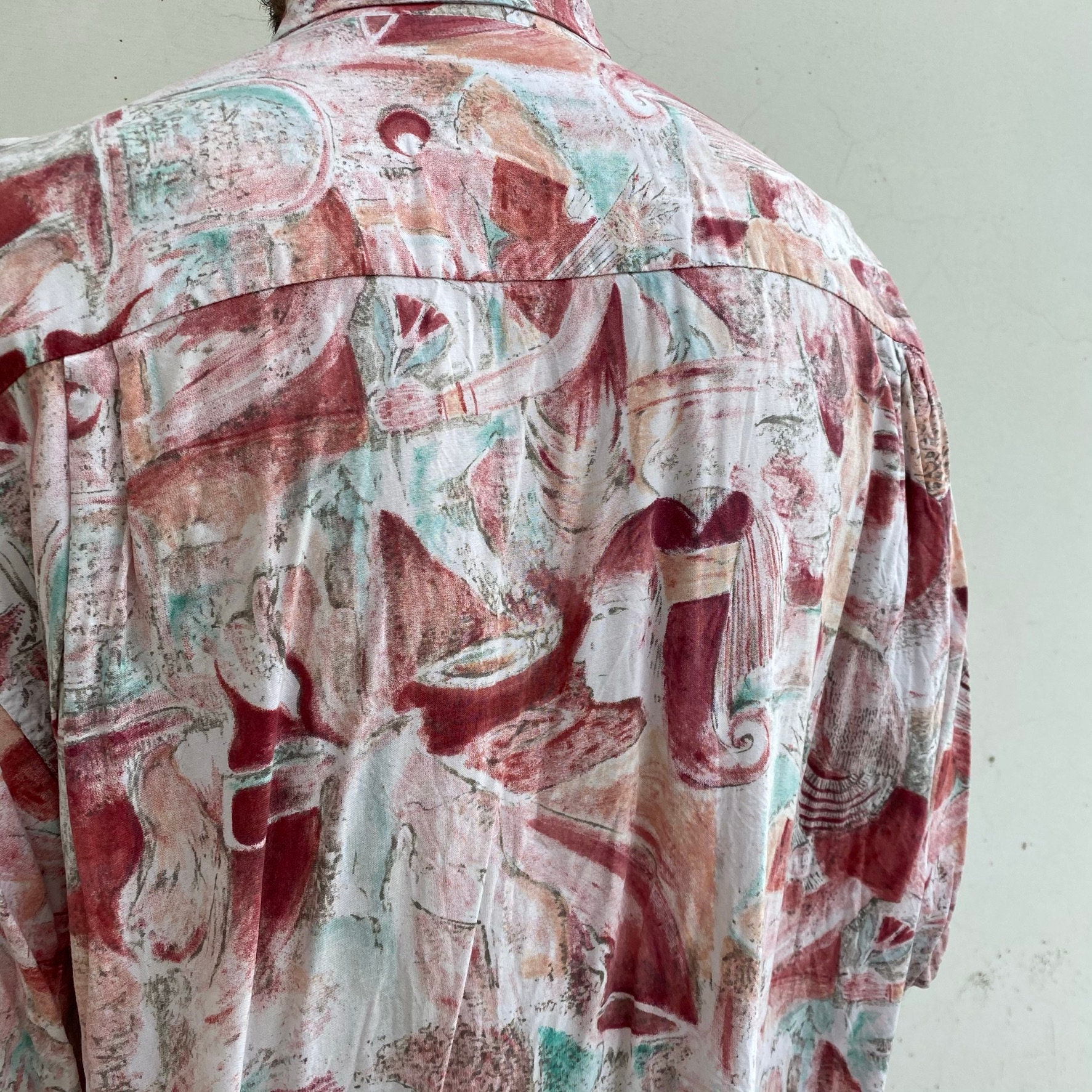 Red Tints Vintage shirt 90s / abstract patterned men's | Etsy