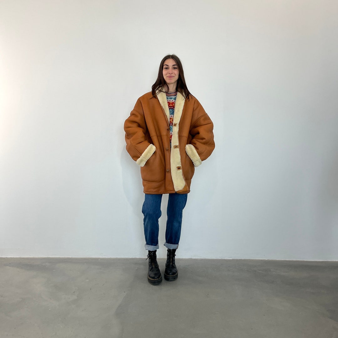 XXL Shearling Original Vintage Brown Sheepskin / Vintage Women's ...