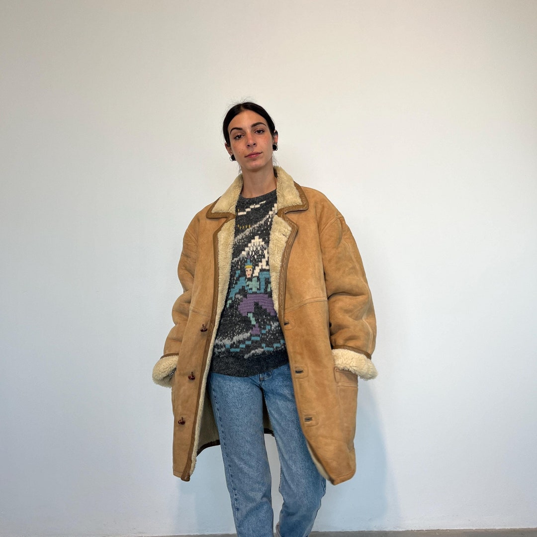 Vintage Oversized 80s Shearling / Vintage Brown Women's Shearling ...