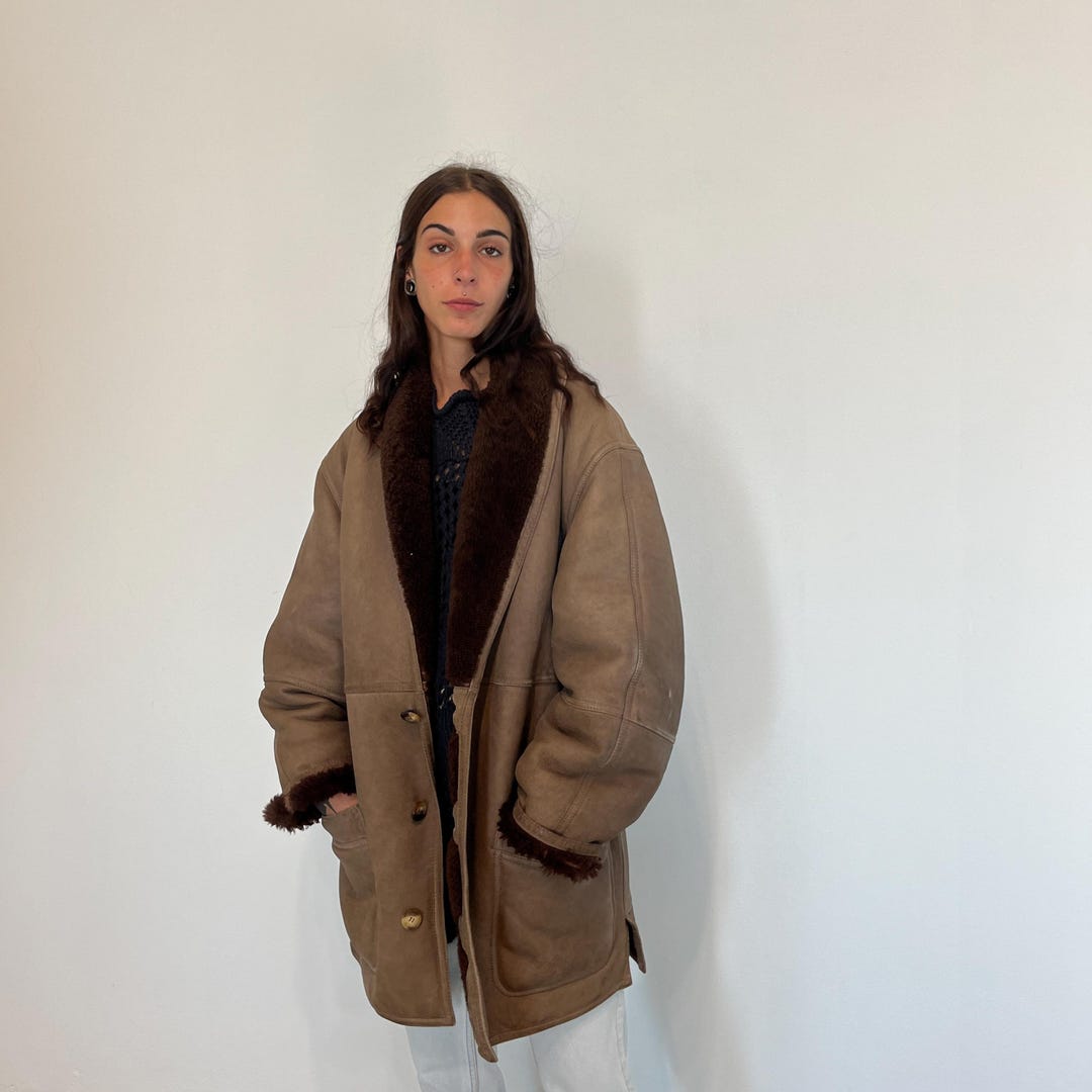 Vintage 80s Brown Leather Shearling / Vintage Women's Shearling ...