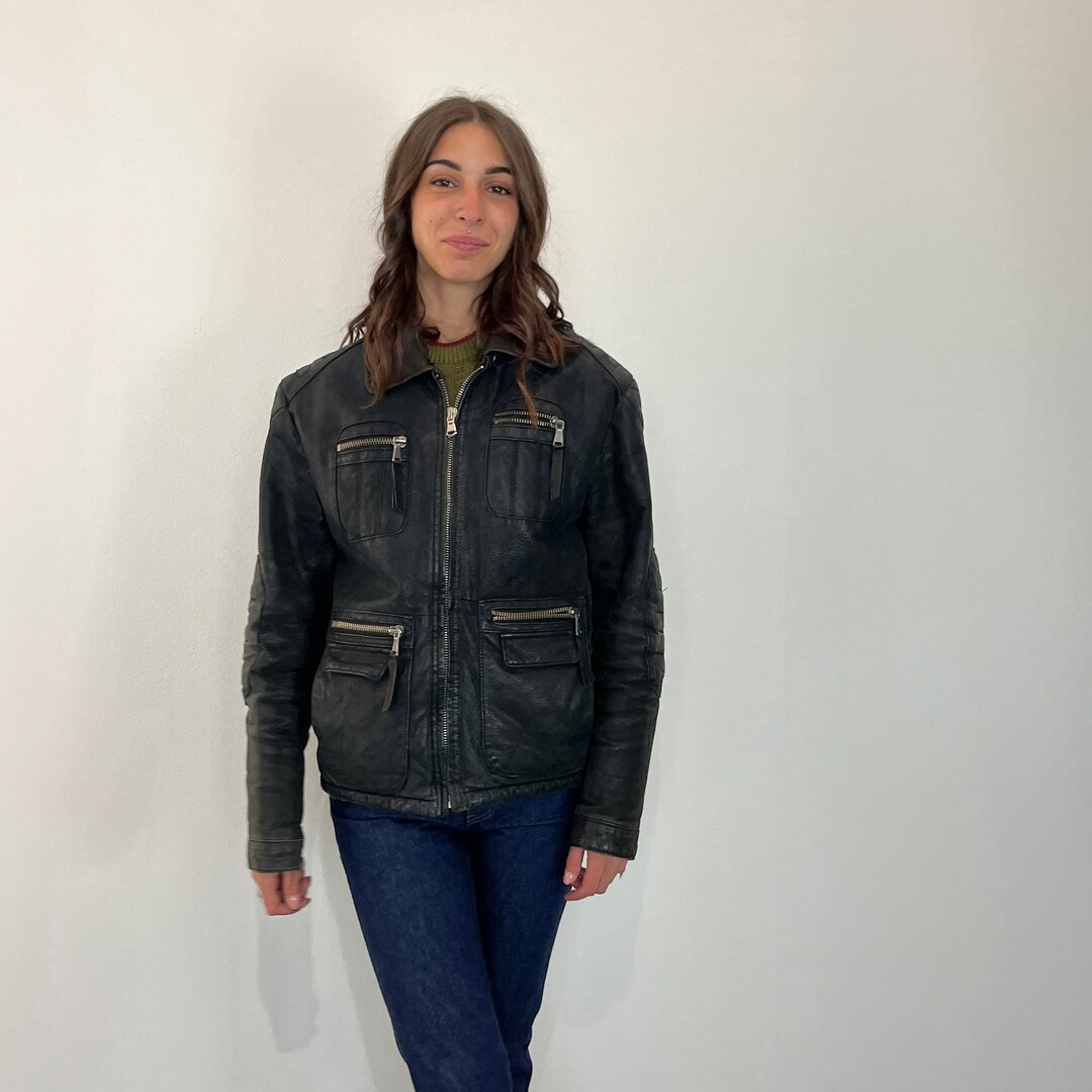 Heavy Biker Jacket Vintage / Leather and Faux Fur Jacket / Heavy ...