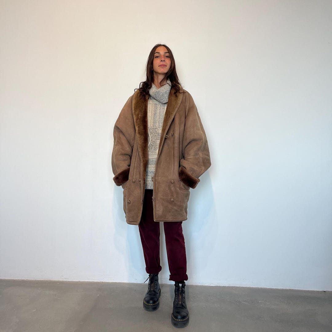 Oversized Shearling Vintage 80s / Vintage Beige Women's Sheepskin Coat ...