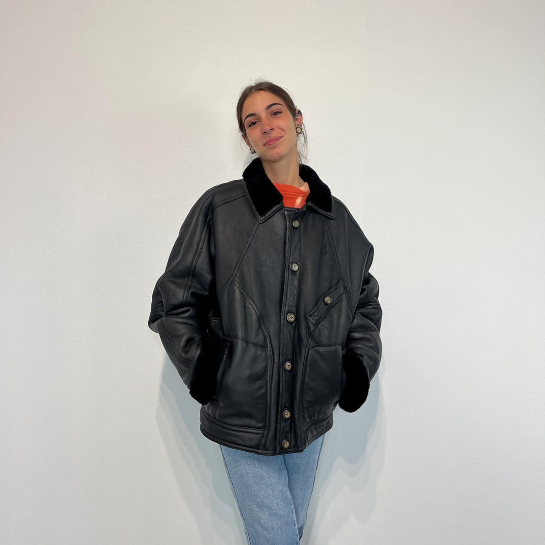 Shear Coat Corto Vintage 80s / Montone Donna Vintage Nero / Shearling ...