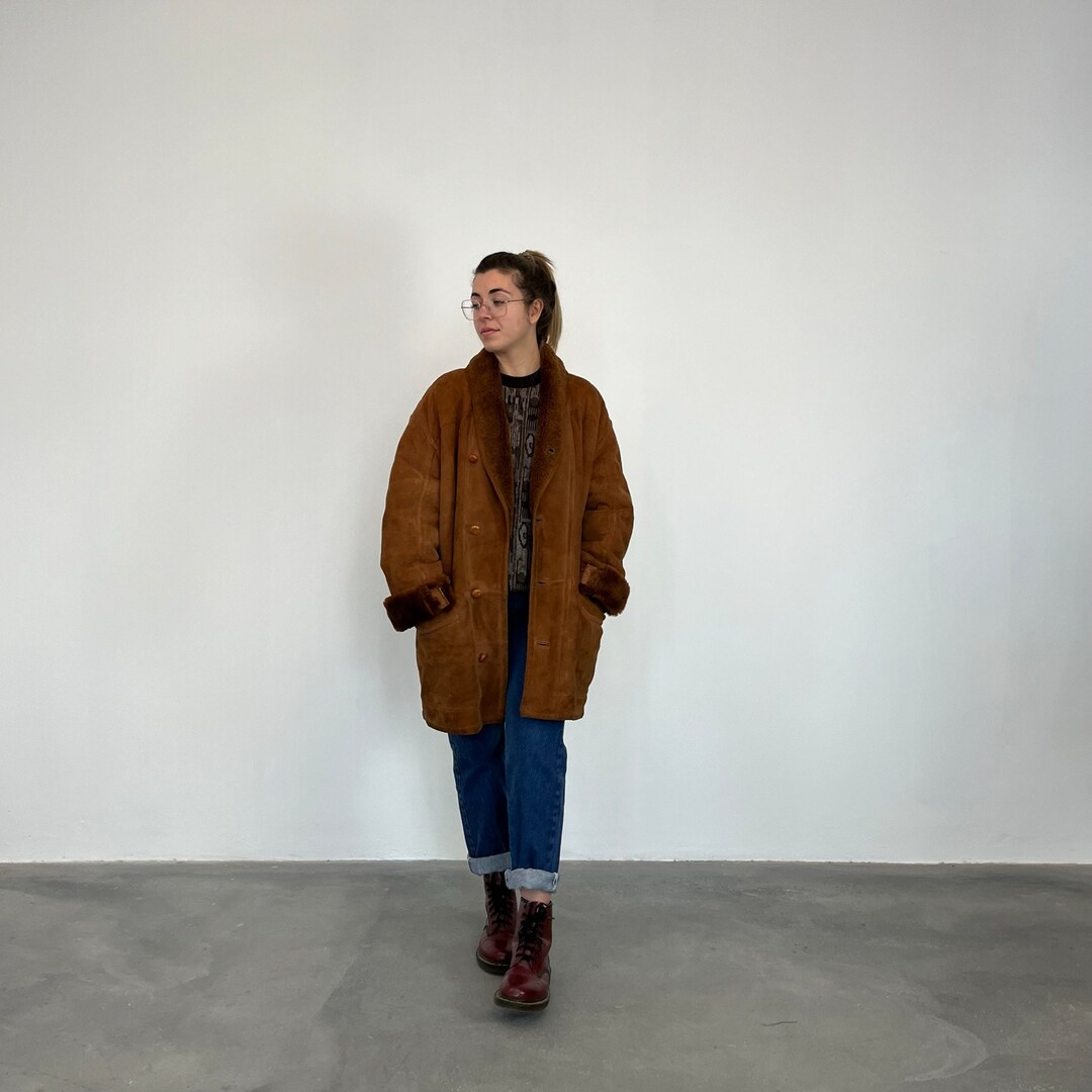 Oversized Vintage Shearling 80s / Oversized Vintage Sheepskin / Brown ...