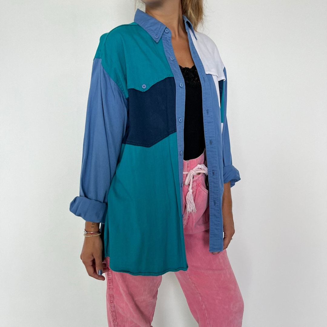 COLOR BLOCK Vintage Shirt 90s / Vintage Patterned Shirt / - Etsy UK