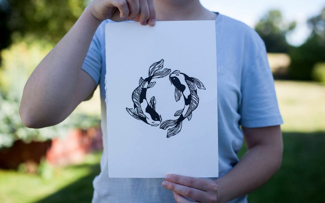 Koi Fish Lino Print, Irish Animal Print, Sea Life Lino Print, Irish ...