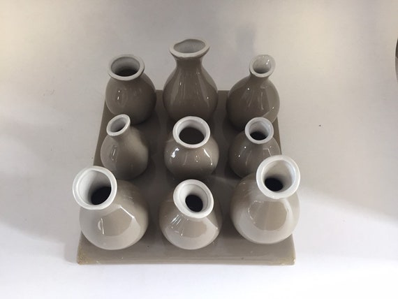 Unique multi vase / 9 small pottery vases on single 8 x | Etsy