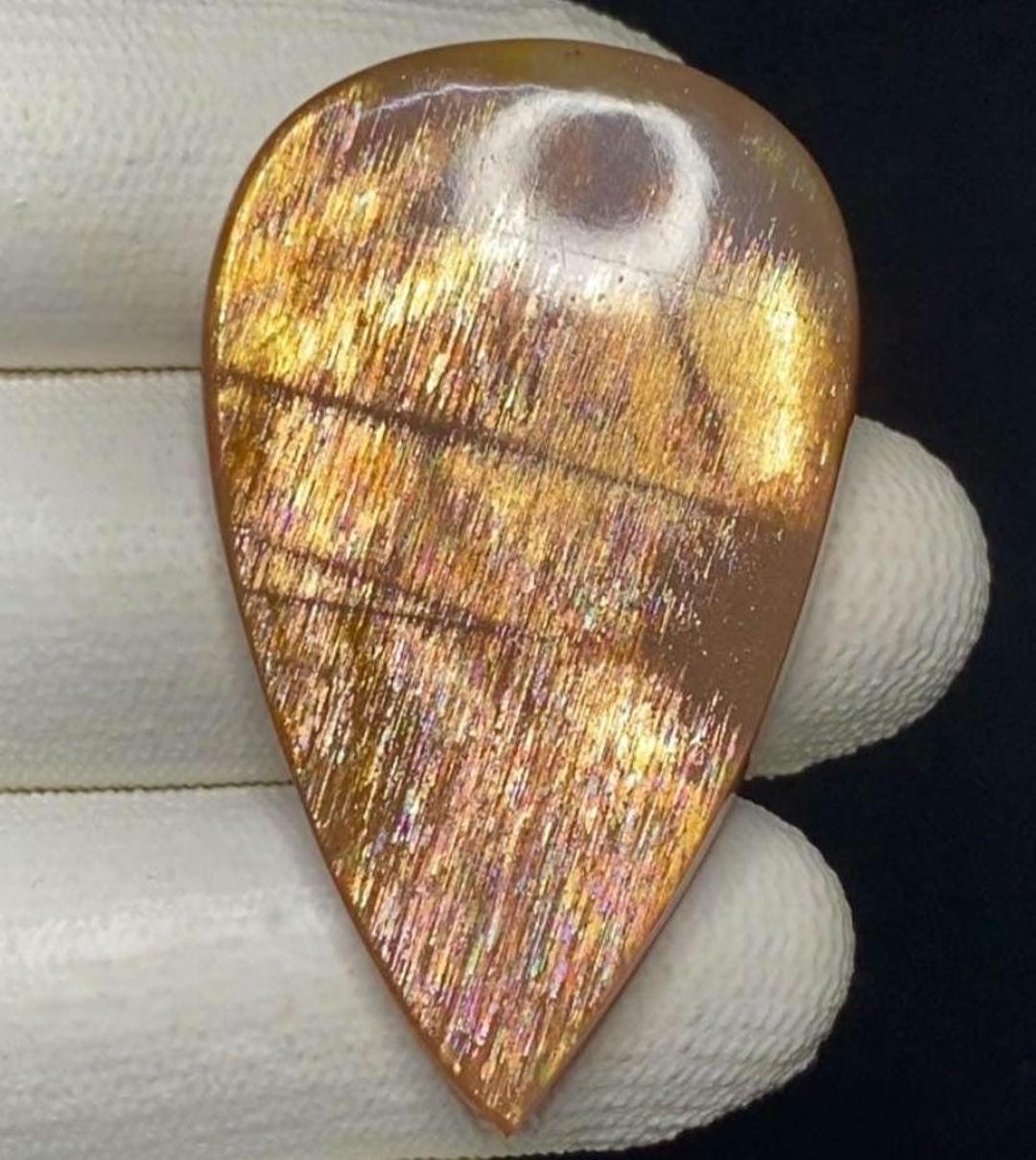 Rainbow Lattice Sunstone Cabochon, Golden Sheen Pear Gemstone 48x29x7 ...
