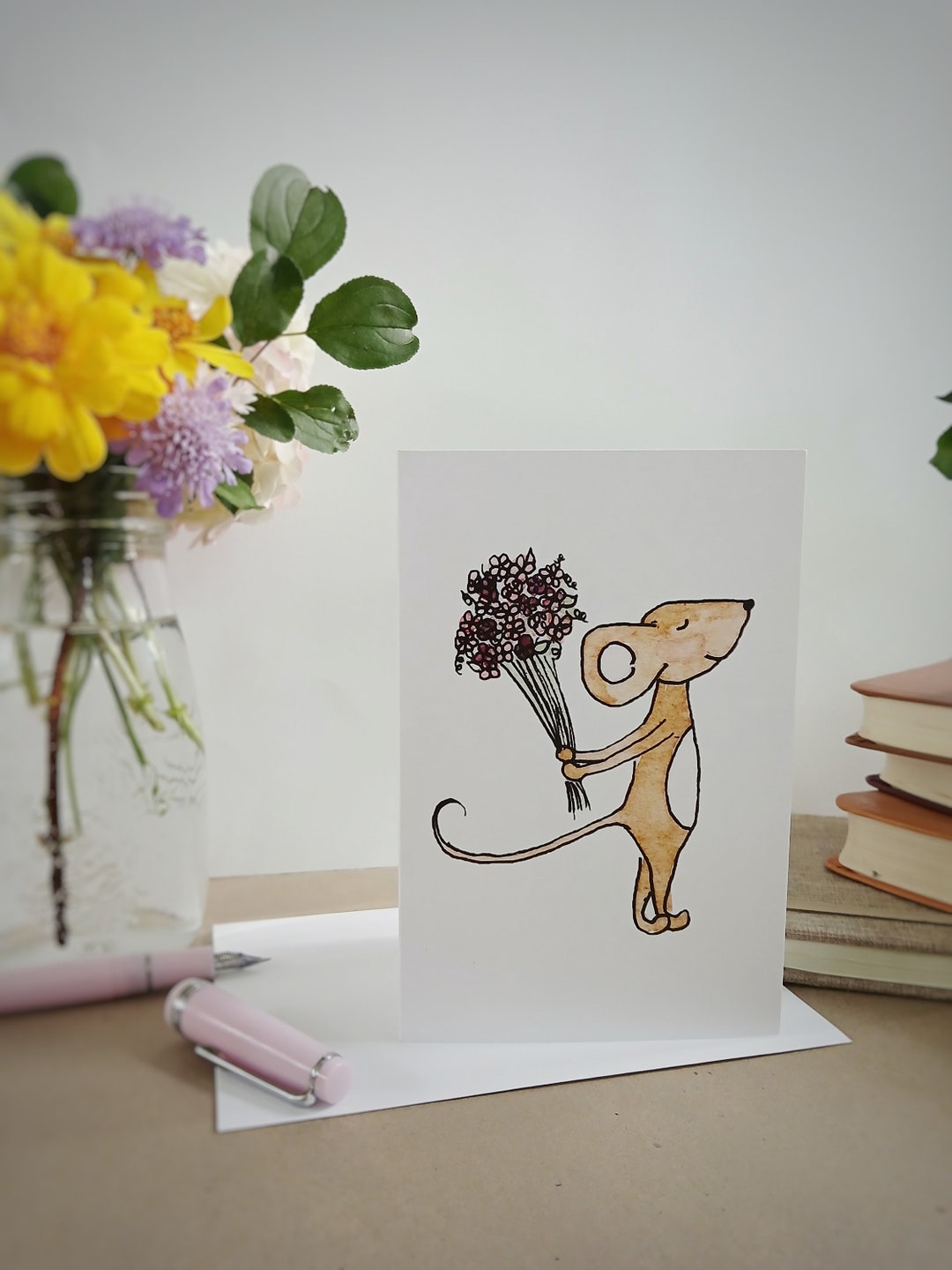 Watercolor Greeting Card mousey Bouquet - Etsy