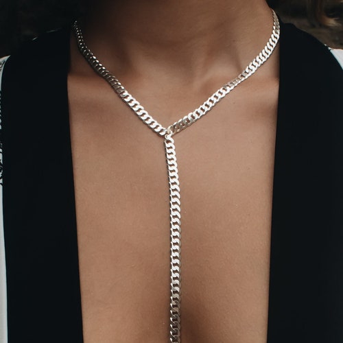 Long Drop Necklace Lariat Necklace Statement Silver - Etsy