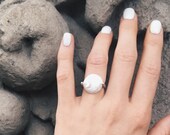 Round Flat Pearl Ring Baroque Pearl Silver Ring Coin Pearl - Etsy