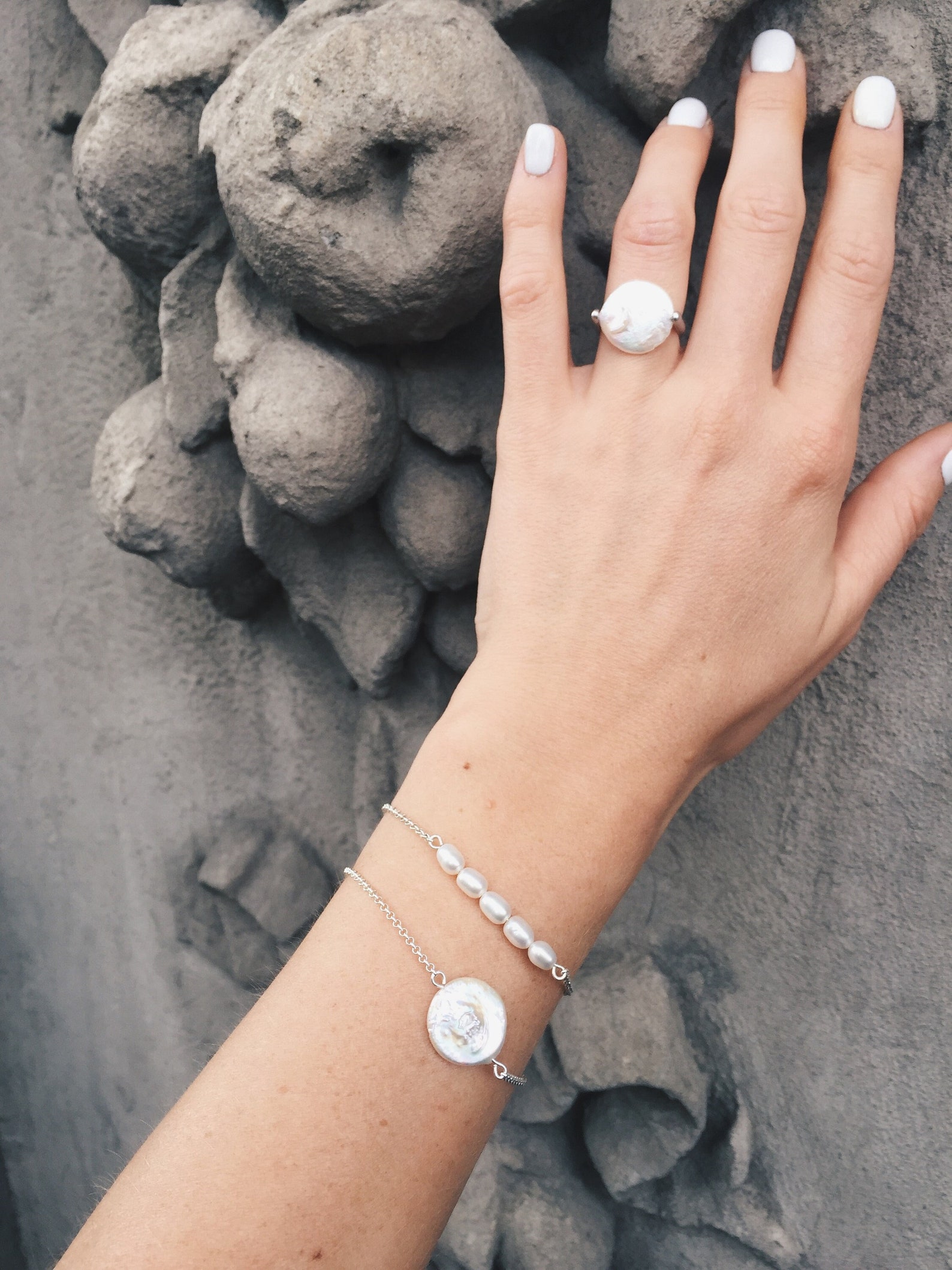 Round Flat Pearl Ring Baroque Pearl Silver Ring Coin Pearl | Etsy