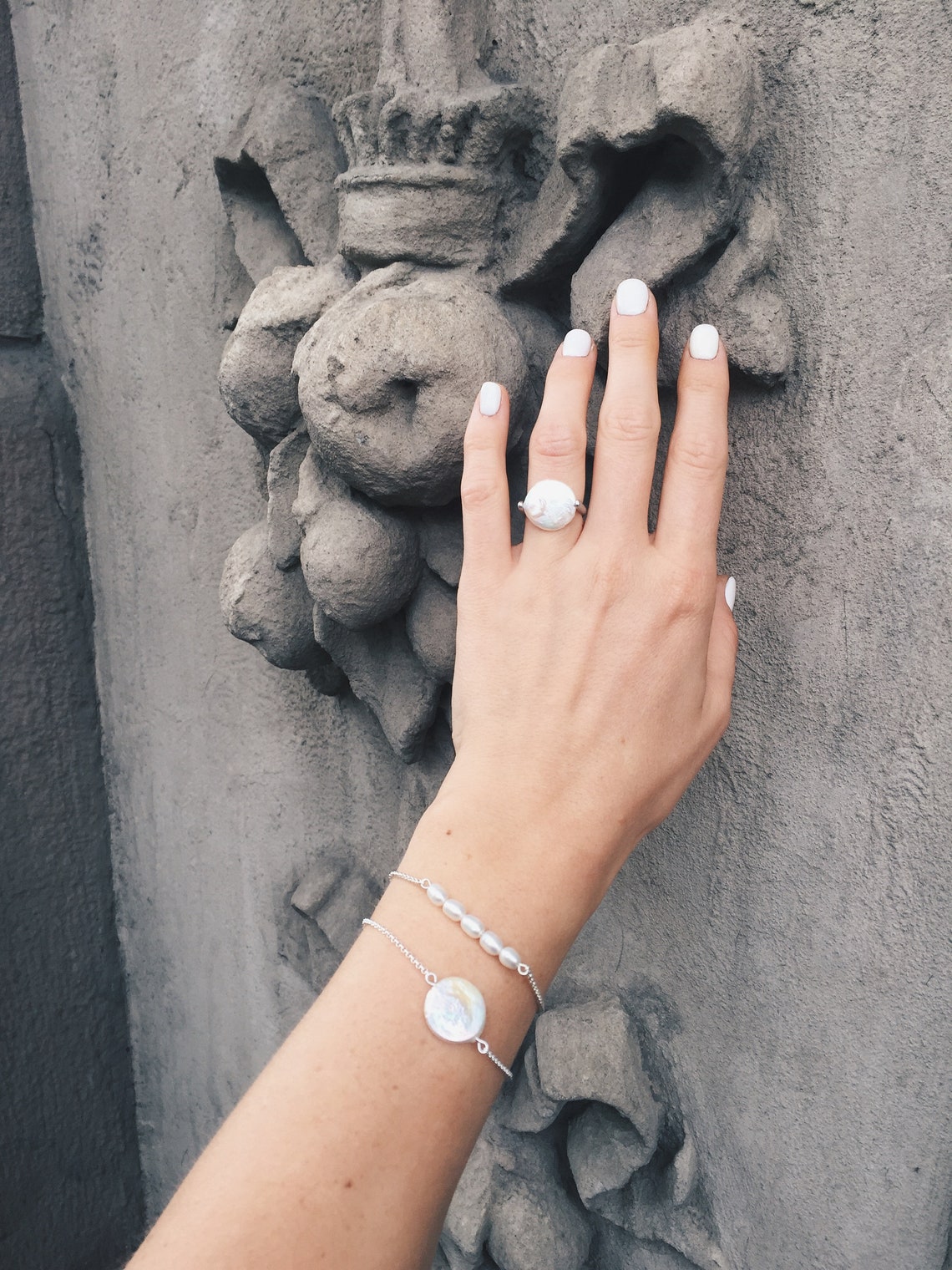 Round flat pearl ring Baroque pearl silver ring Coin pearl | Etsy