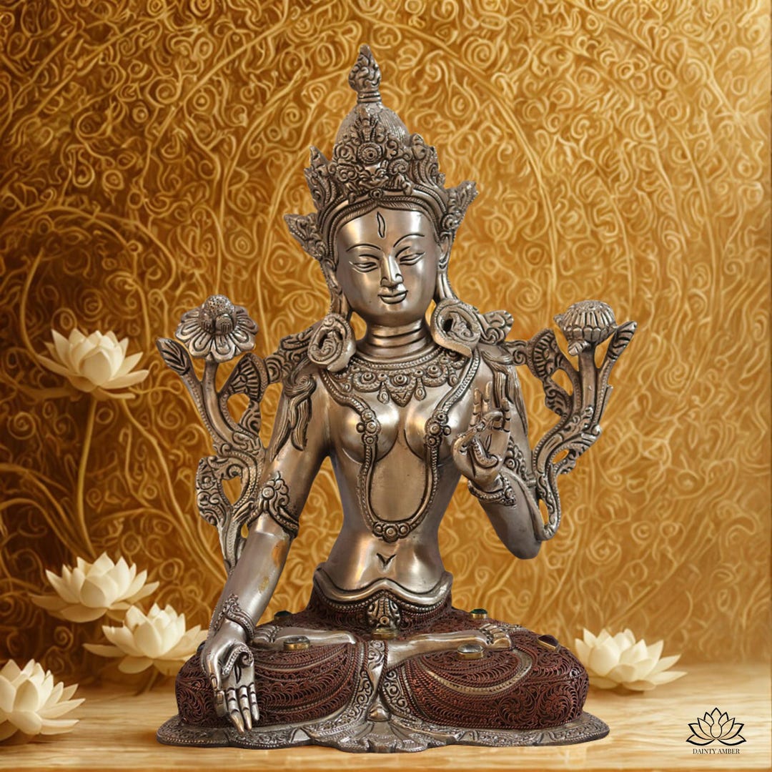 12 Inches Brass Nepali Tara Statue Golden, Sacred Buddhist Shrine and ...