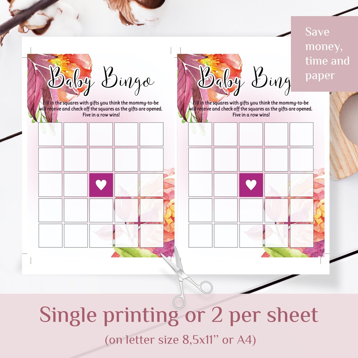 Floral Baby Shower Game "baby Bingo" Pink Summer Flowers - Etsy
