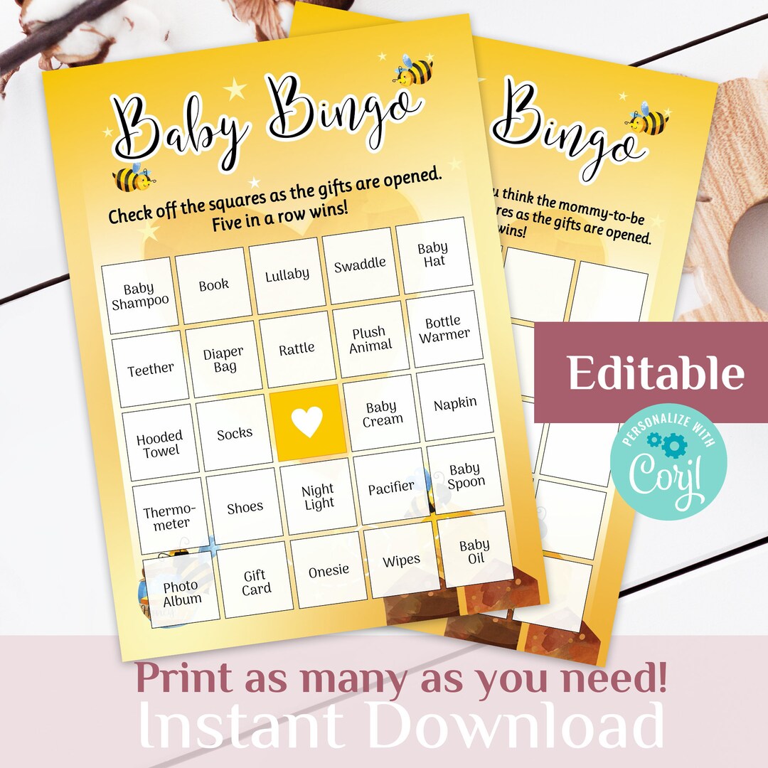 Baby Bingo Editable, What Will It Bee Gender Reveal, Yellow,download ...