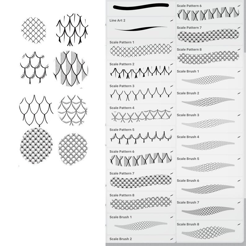 Scales Set 18 Brushes 8 Scale Brushes and 8 Scale Patterns 2 Pen Tools ...