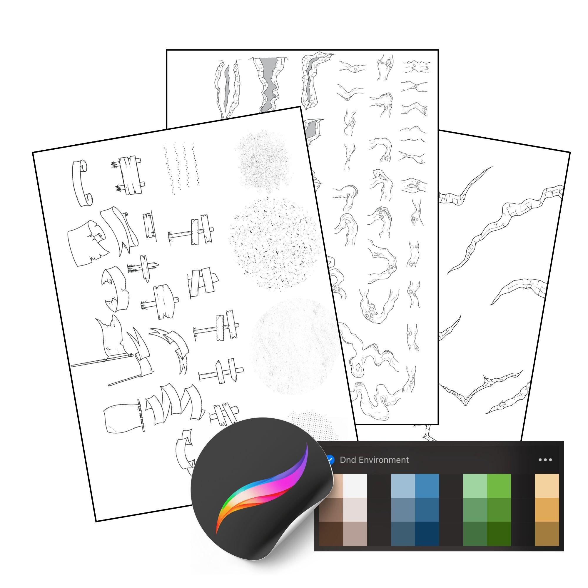 Hand-drawn Dnd Environment Brush Set Stamps 150 + Brushes for Procreate ...
