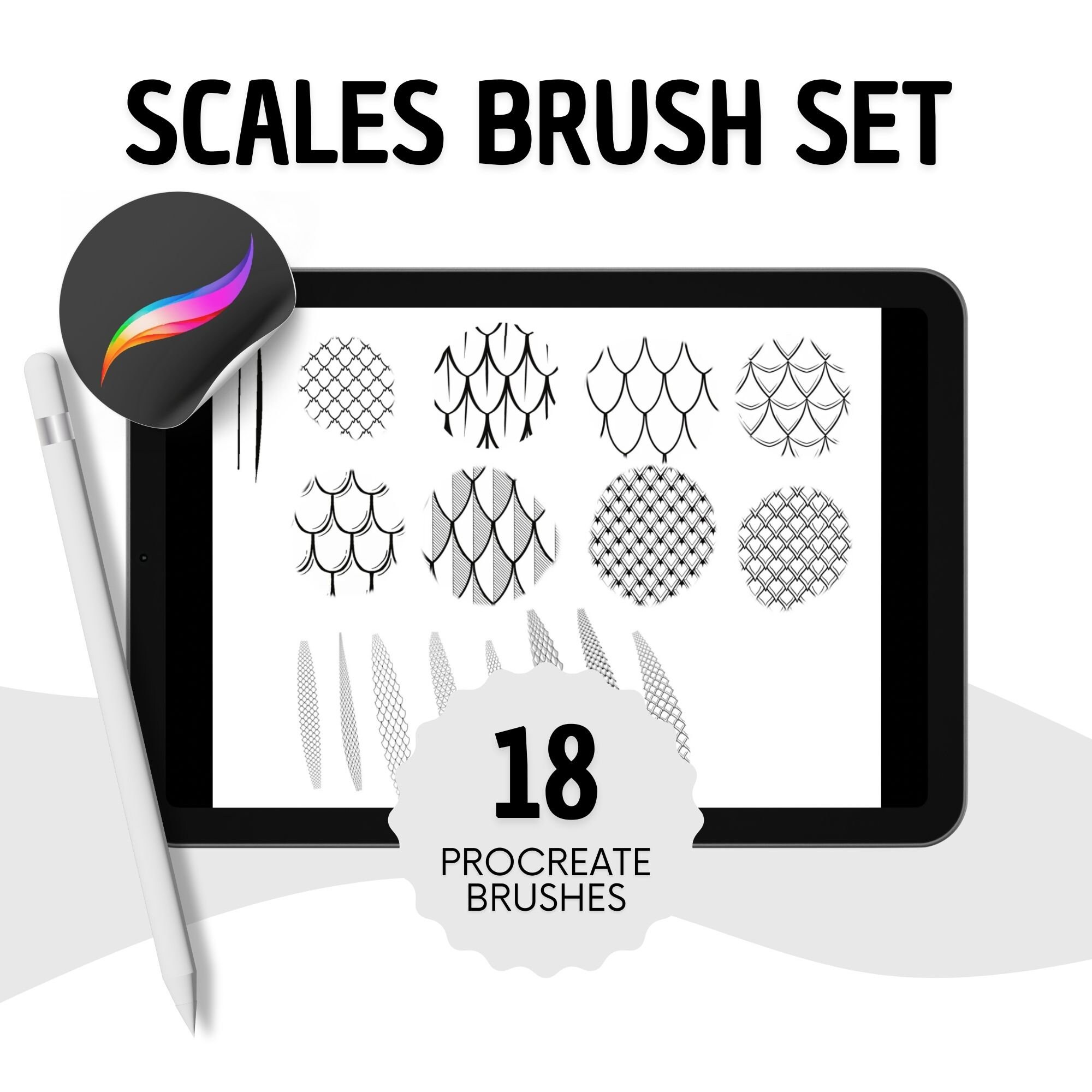 Scales Set 18 Brushes - 8 Scale Brushes and 8 Scale Patterns - 2 Pen ...