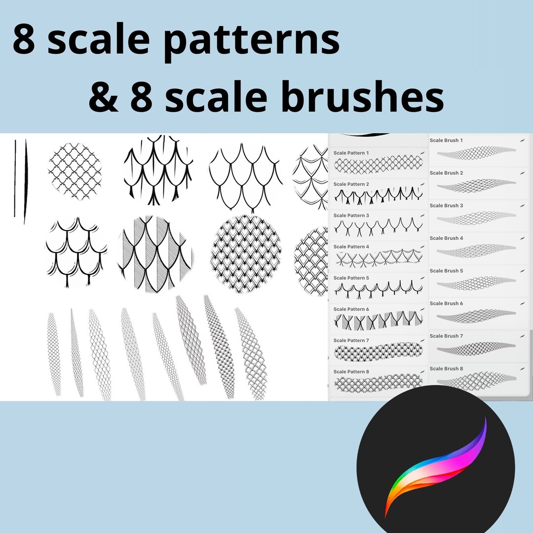 Scales Set 18 Brushes 8 Scale Brushes and 8 Scale Patterns 2 Pen Tools ...