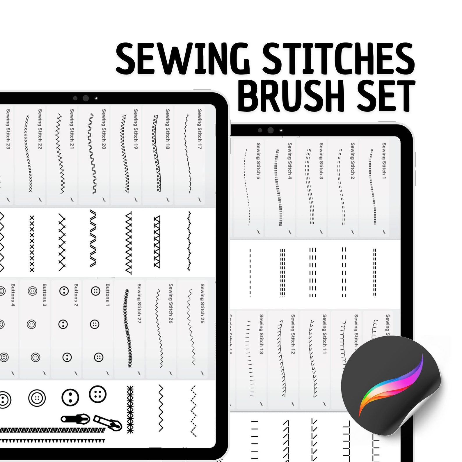 36 Sewing Stitches Brush Set Procreate - Seam Brush - Button Brush ...