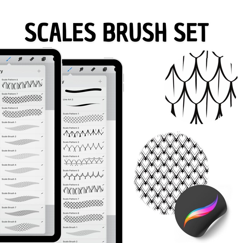 Scales Set 18 Brushes - 8 Scale Brushes and 8 Scale Patterns - 2 Pen ...