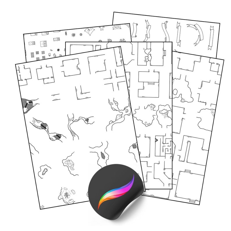 Hand-drawn Dnd Dungeon Brush Set Stamps 200 + Brushes - Top View Brush ...