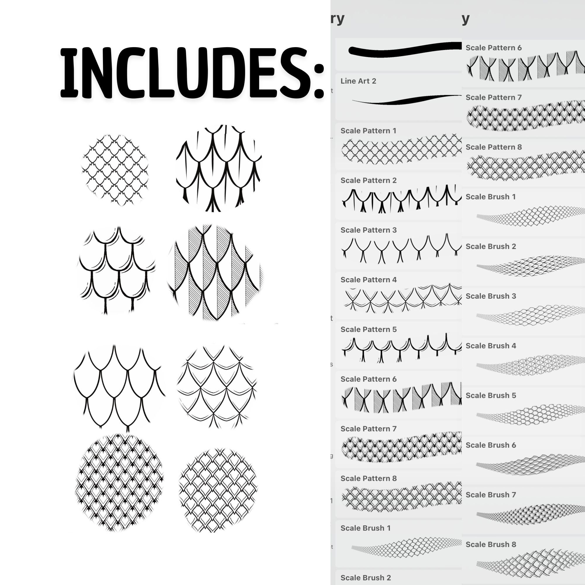 Scales Set 18 Brushes - 8 Scale Brushes and 8 Scale Patterns - 2 Pen ...