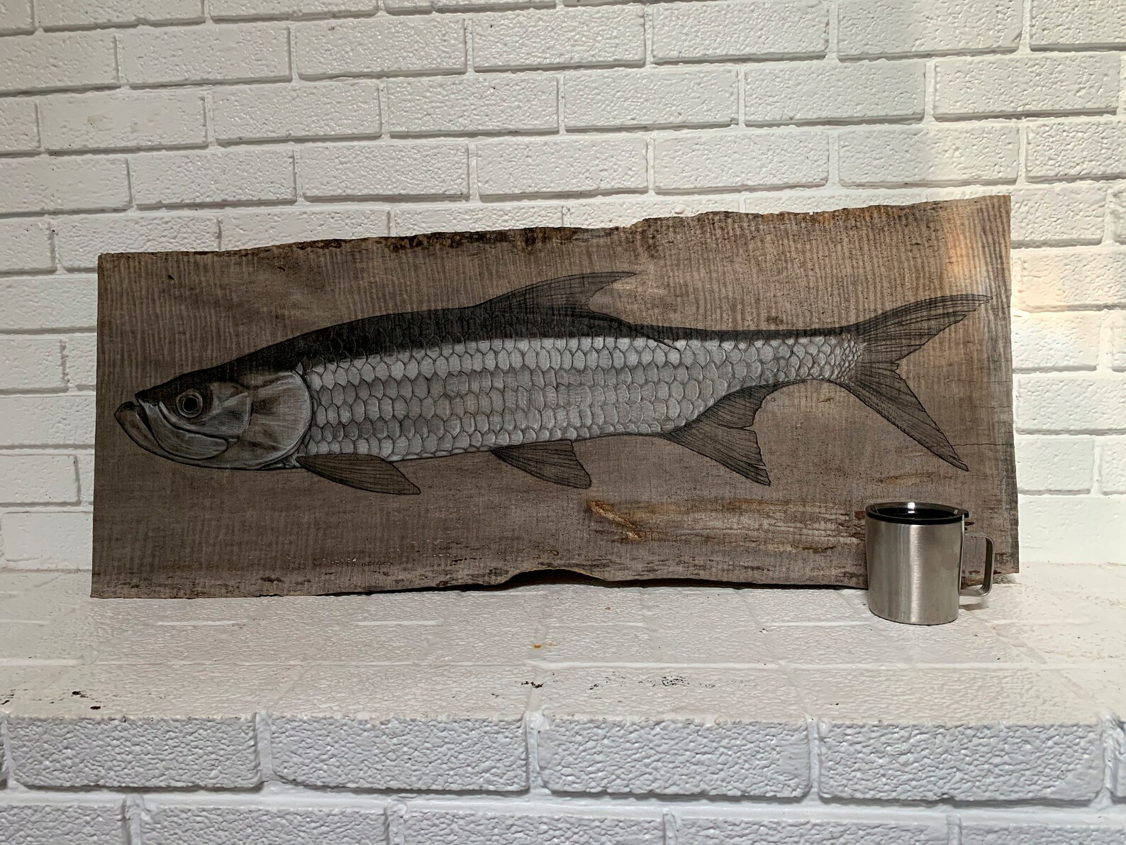 Charcoal and Pencil Fish Art on Reclaimed Raw Edge Wood - Etsy