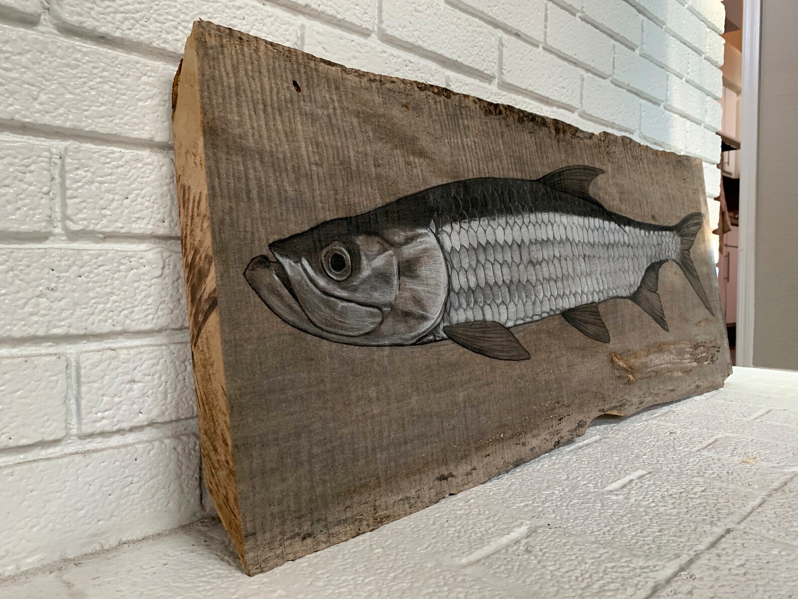 Charcoal and Pencil Fish Art on Reclaimed Raw Edge Wood - Etsy