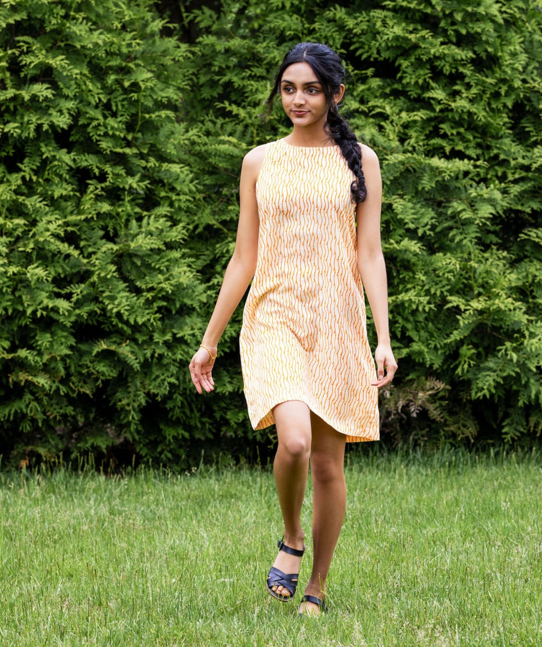 Buy Vines Summer Dress ,off White Fabric ,orange Print ,cotton Silk ...