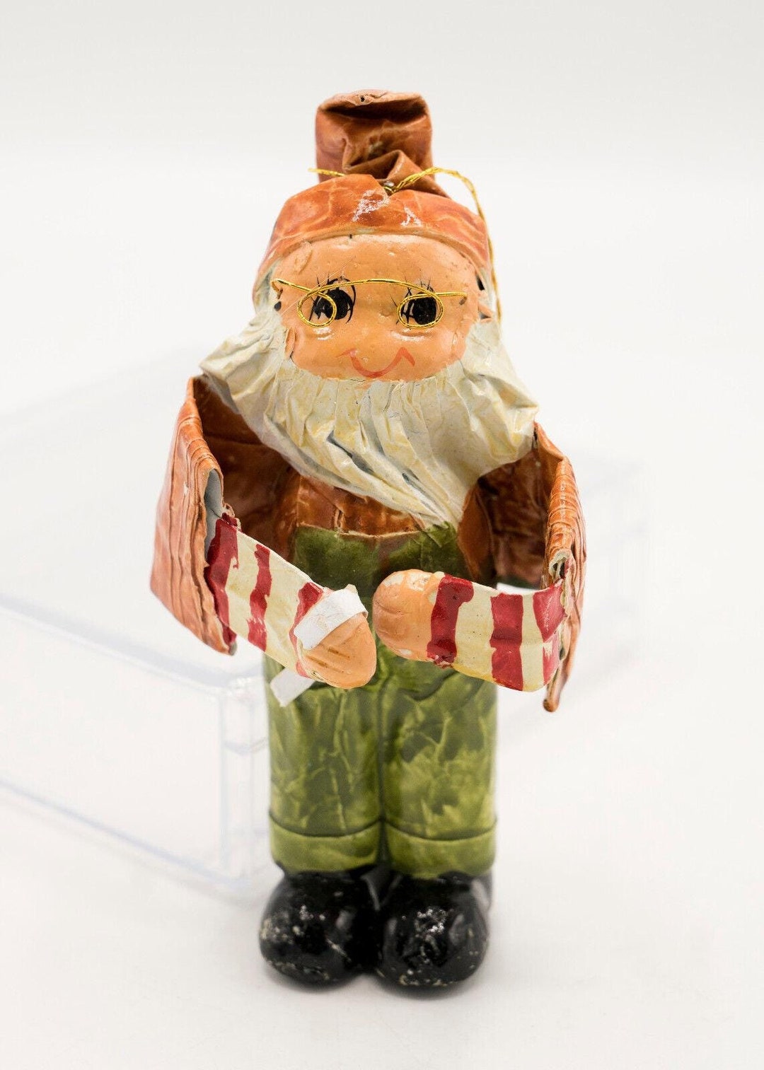 Vintage 7" Paper Mache Elf Christmas Ornament Beard Glasses 1970s 1980s ...