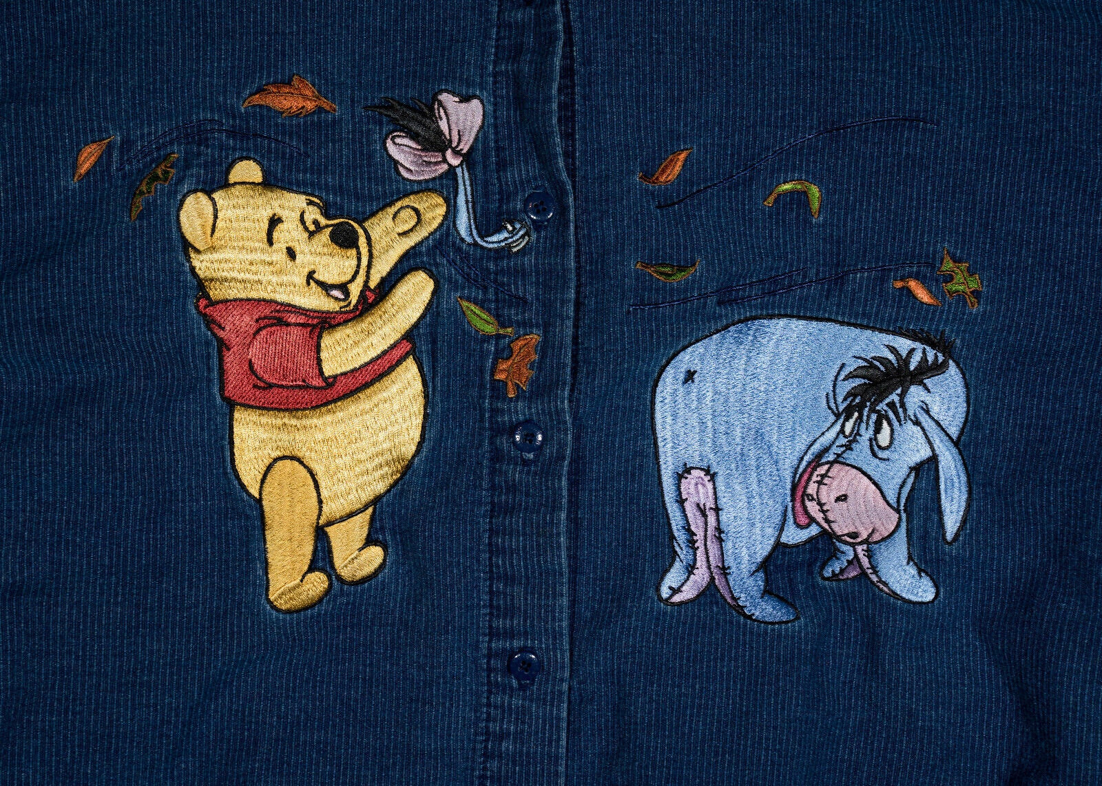 The Disney Store Winnie the Pooh and Eeyore Fall Leaves Embroidered ...