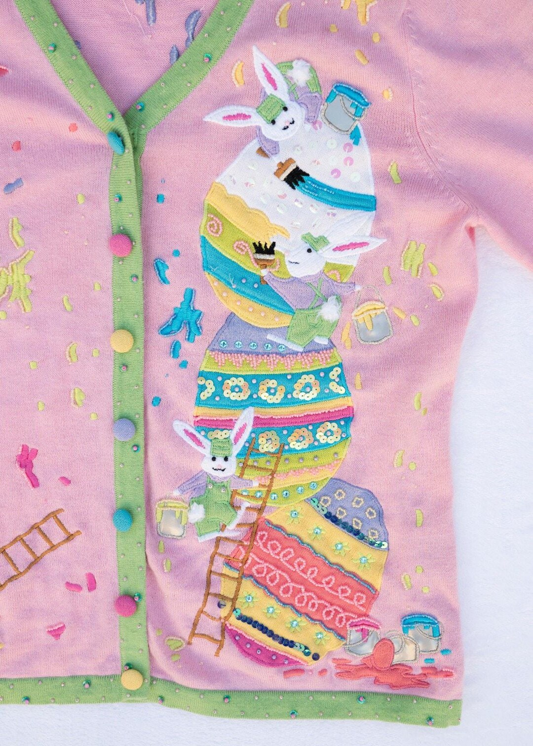 Vintage Jack B Quick Easter Bunny Rabbit Eggs Cardigan Sweater Sequins ...