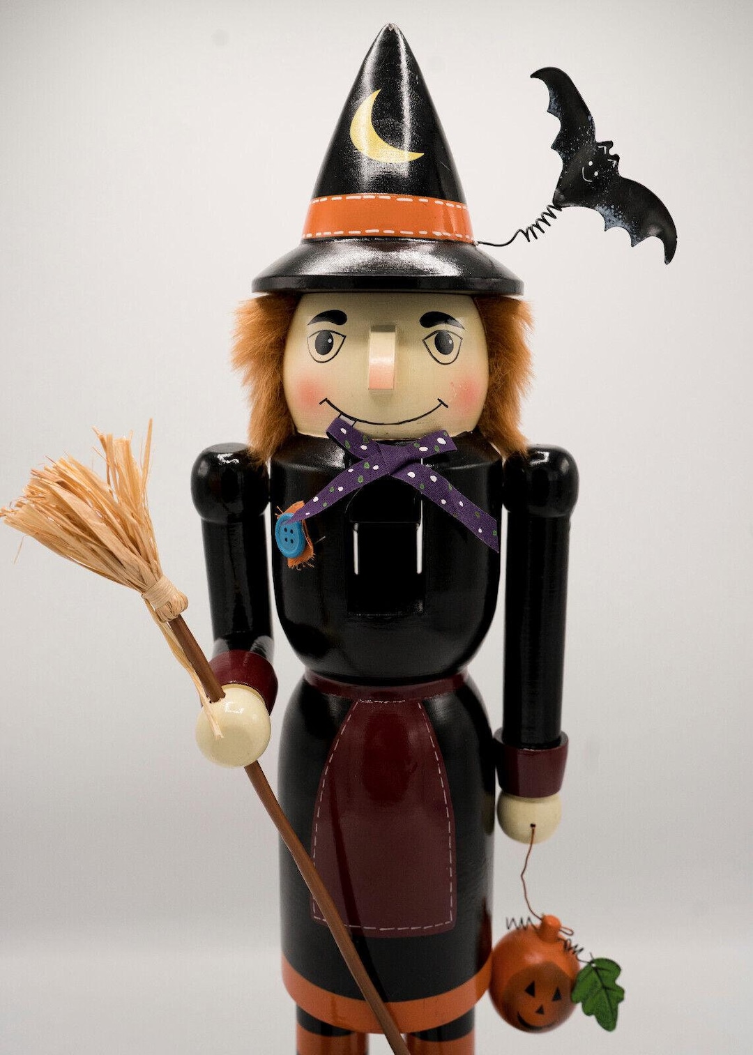 Vintage Halloween Witch Nutcracker 20 With Broom Black Cat Pumpkin Head - Etsy