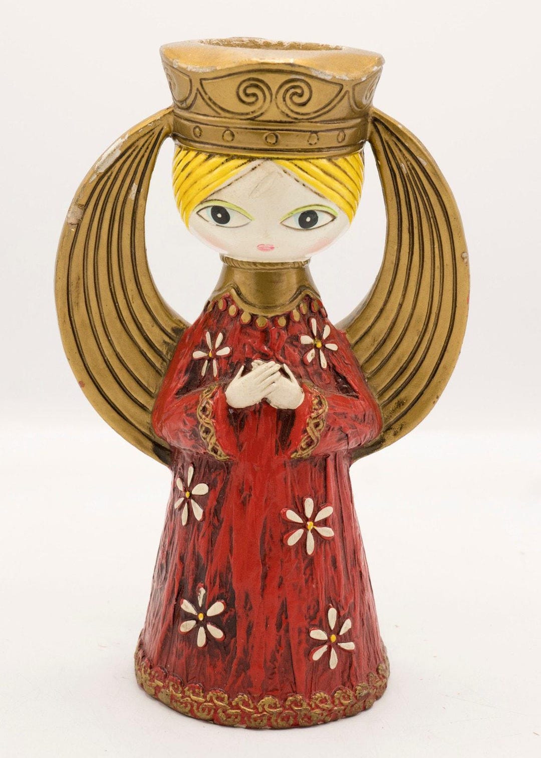 Vintage Big Eyed Dickson 10" Christmas Angel Candle Holder MCM ...