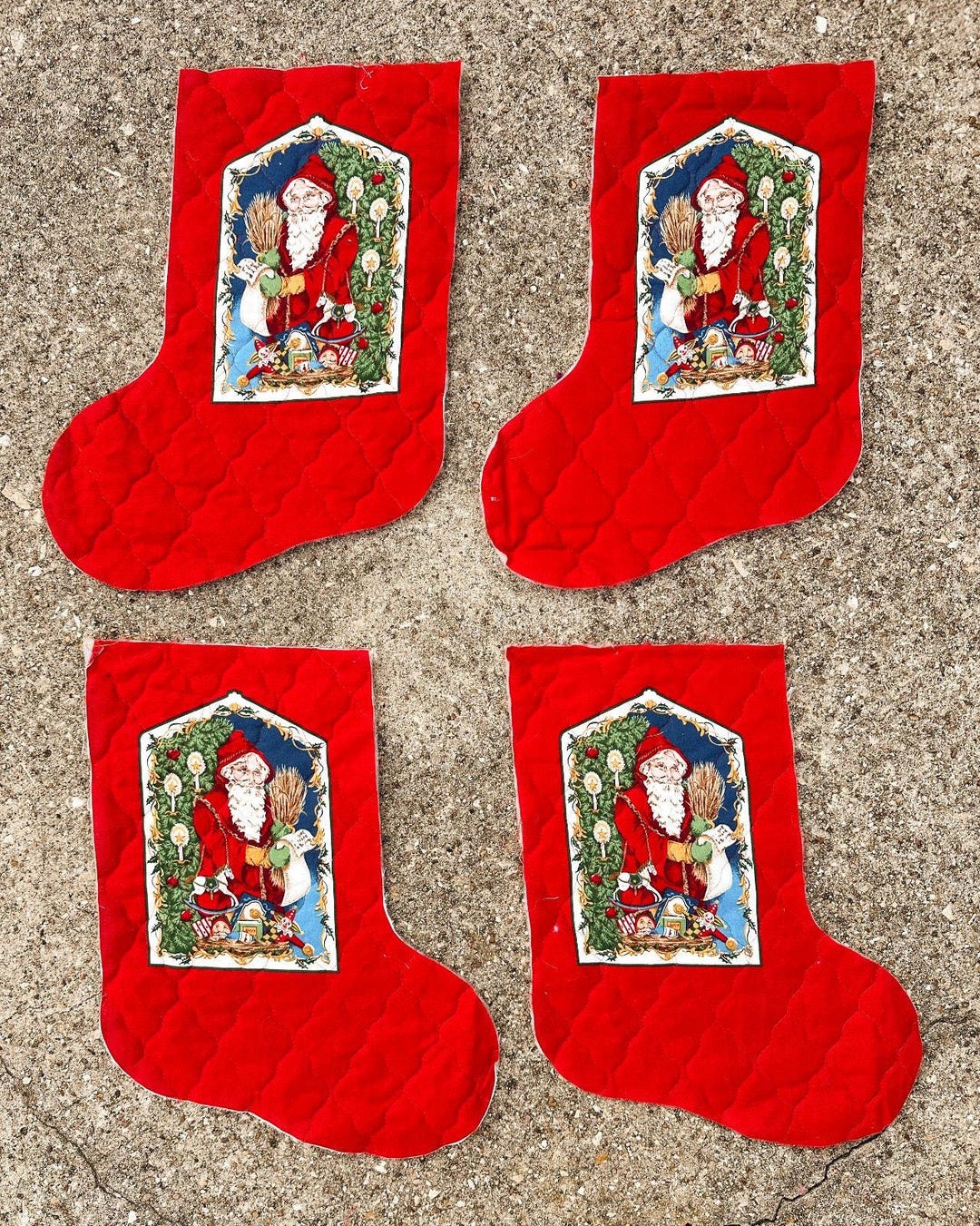 Set of 4 UNFINISHED Father Christmas Santa Quilted Christmas Stockings ...