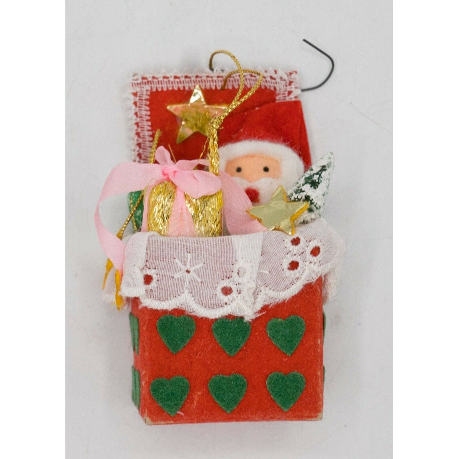 Vintage Russ Berrie Flocked Christmas Ornament Santa in Present Box ...
