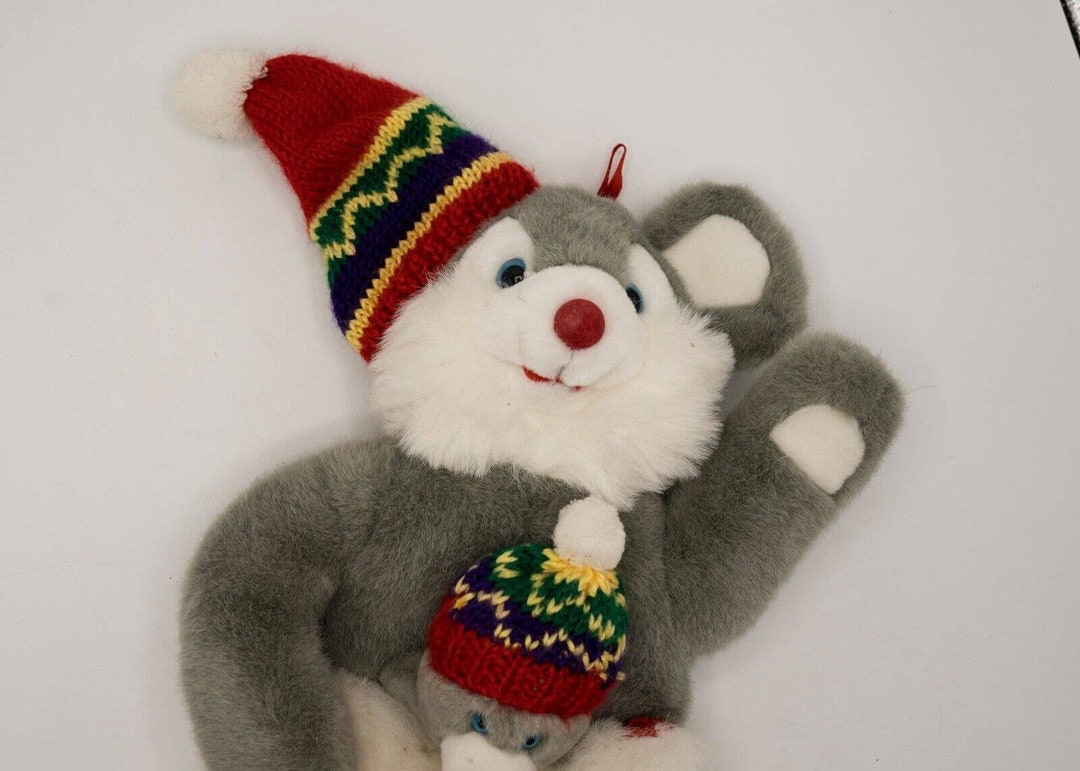 Vintage Prima Creations 2 Mouse Mice Plush With Knit Hats 3D Large 28 ...