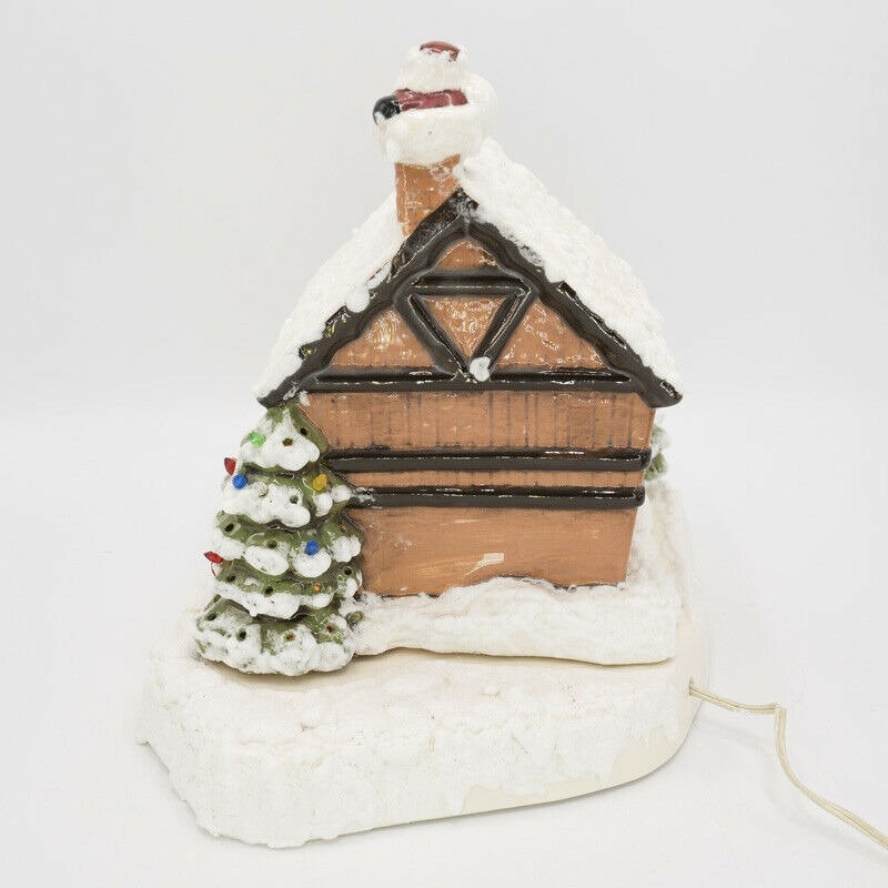 Vintage Ceramic Christmas House Large Two Light up Trees Santa With ...
